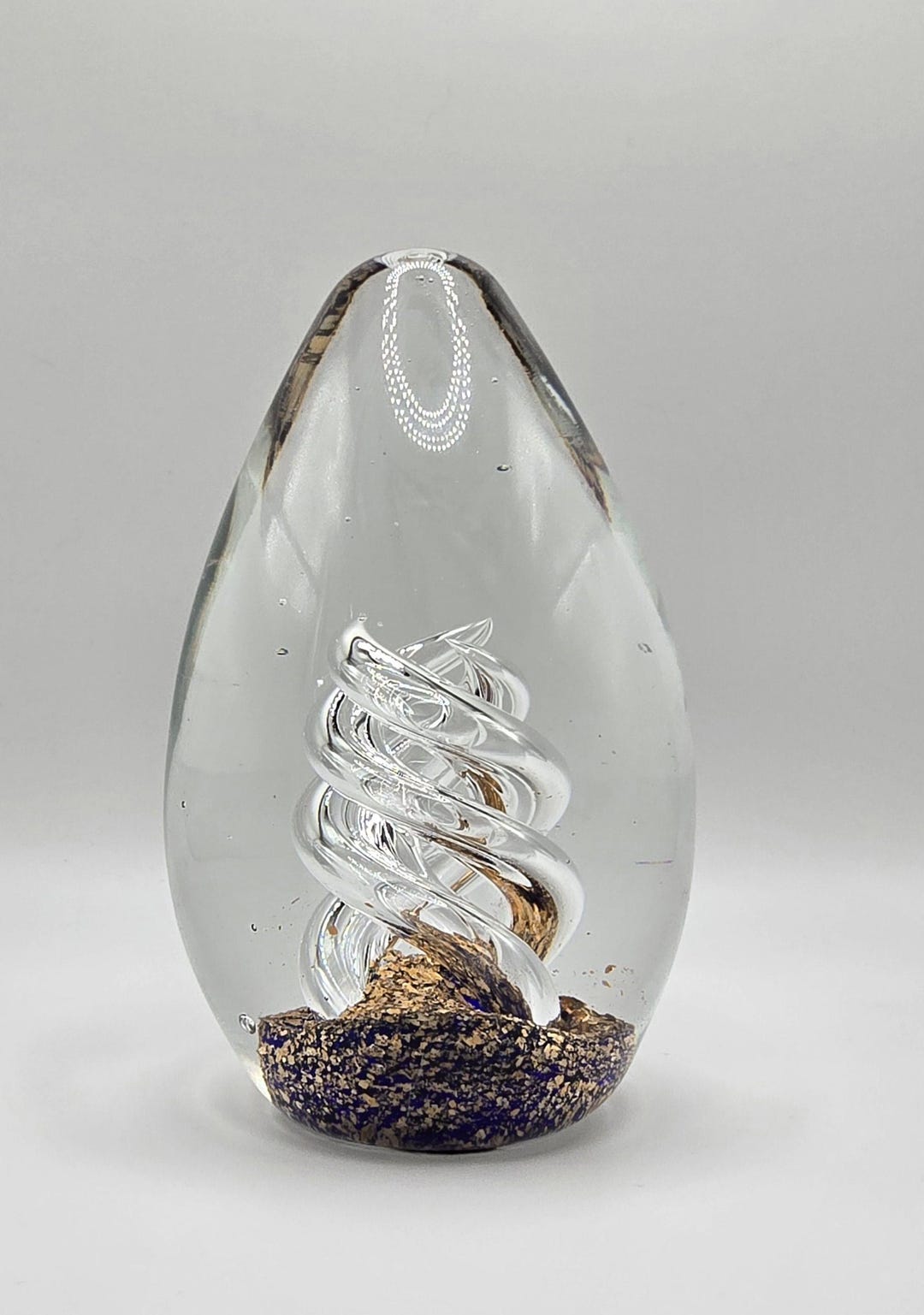 Teardrop Shaped Glass Paperweight With Spiraling Helix Cobalt Blue Base ...