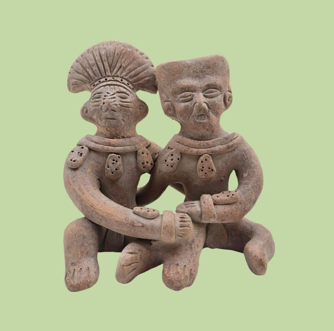 Mesoamerican/mayan Style Clay Sculpture of Seated Embracing Couple ...