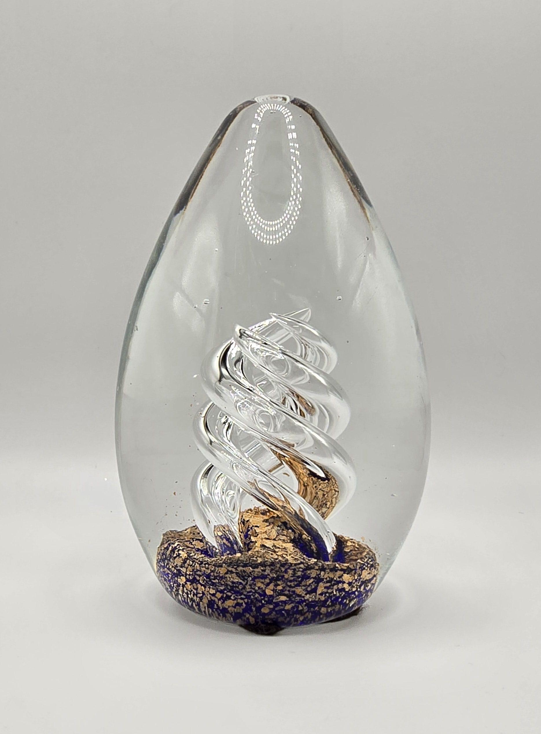 Teardrop Shaped Glass Paperweight With Spiraling Helix Cobalt Blue Base ...