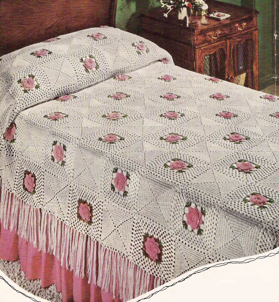 1954 Rose Bedspread Vintage Crochet Pattern 386 - Etsy
