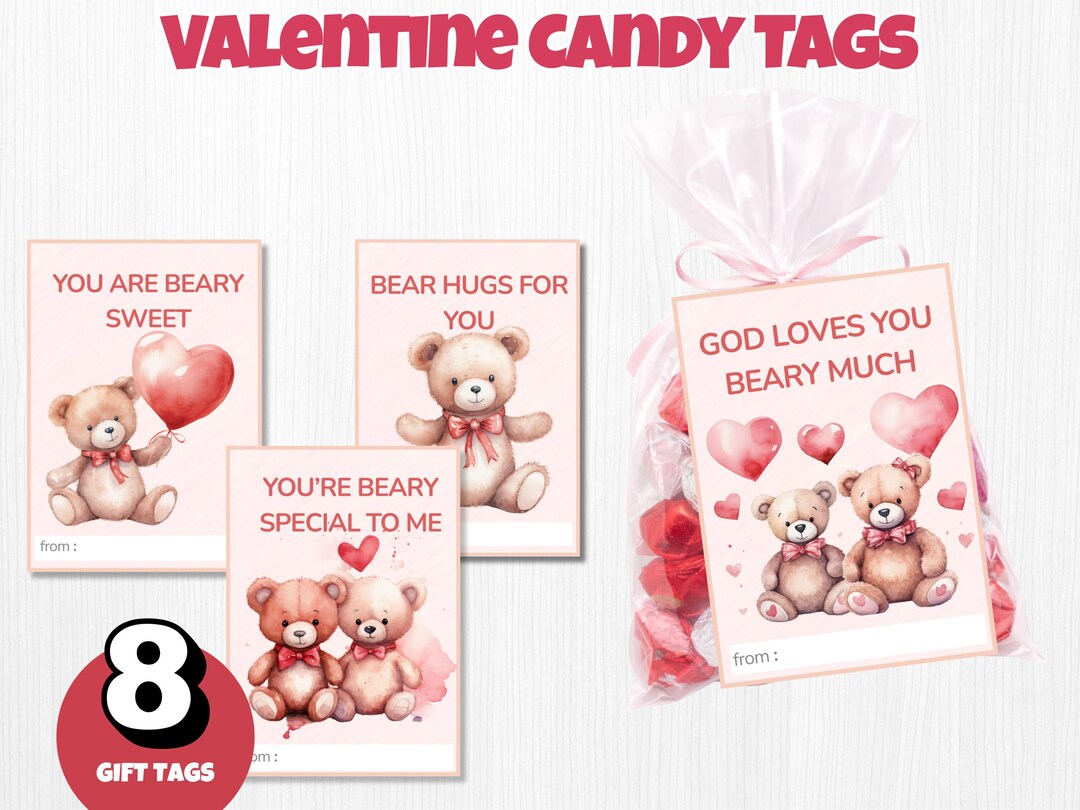 Valentine Teddy Bear Treat Tags, Classroom Valentine Exchange, Sunday ...