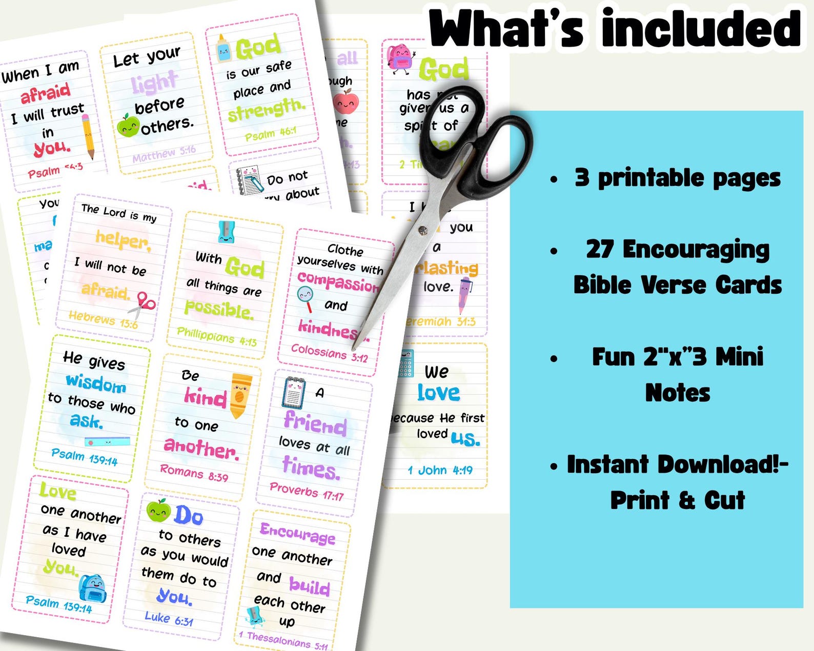 Bible Verse Lunchbox Notes for Kids, Scripture Cards, Daily Bible Verse ...