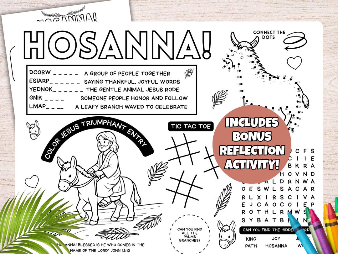 Palm Sunday Coloring Easter Activity Placemat, Holy Week for Kids, Lent ...