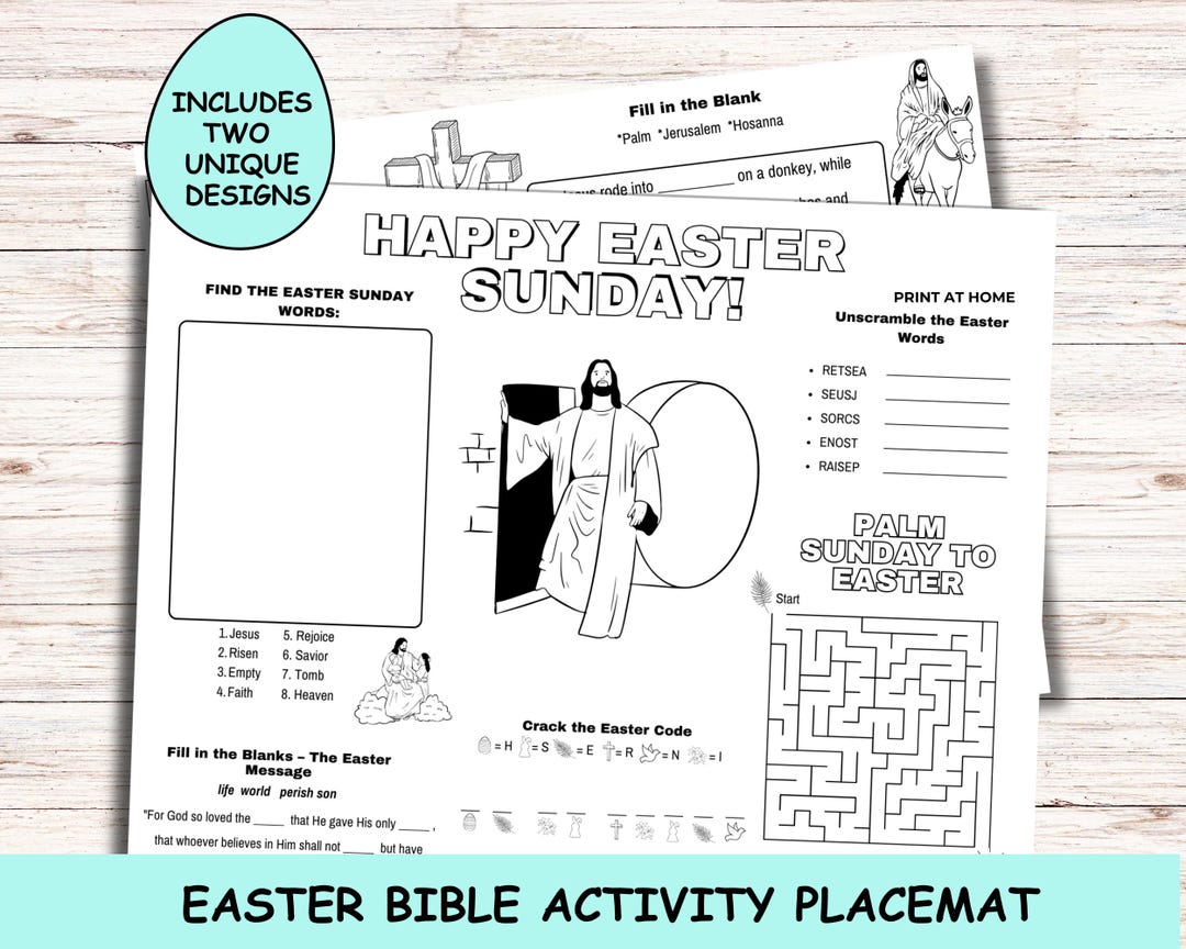 Easter Bible Activity Placemat, Holy Week Printable, Easter Activities ...