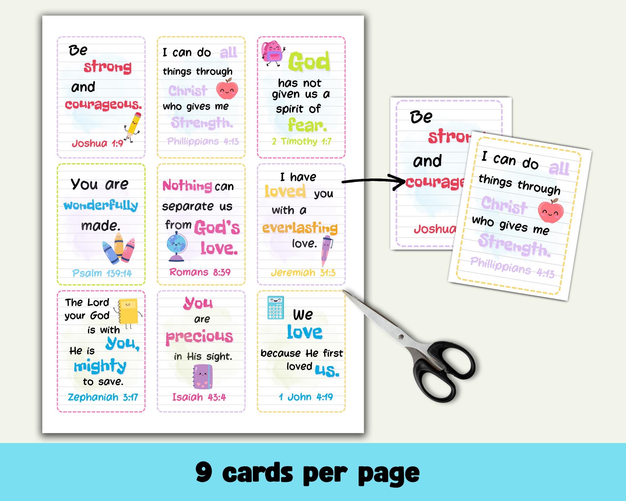 Bible Verse Lunchbox Notes for Kids, Scripture Cards, Daily Bible Verse ...
