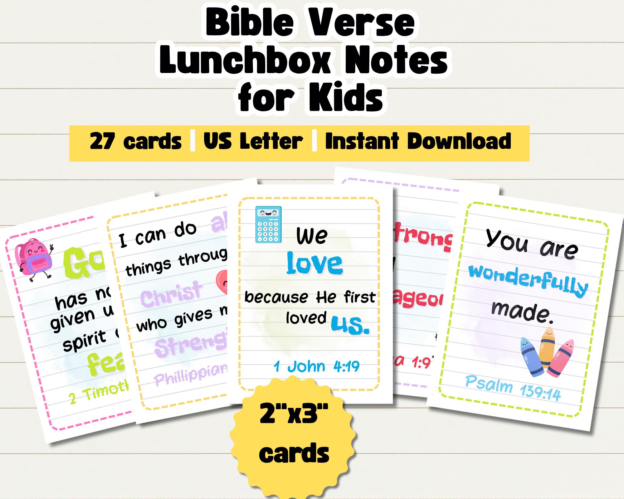 Bible Verse Lunchbox Notes for Kids, Scripture Cards, Daily Bible Verse ...