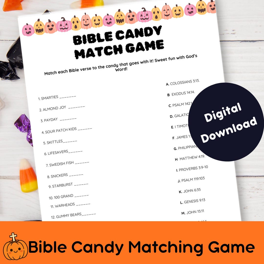 Bible Candy Match Game Christian Halloween Printable, Children's ...