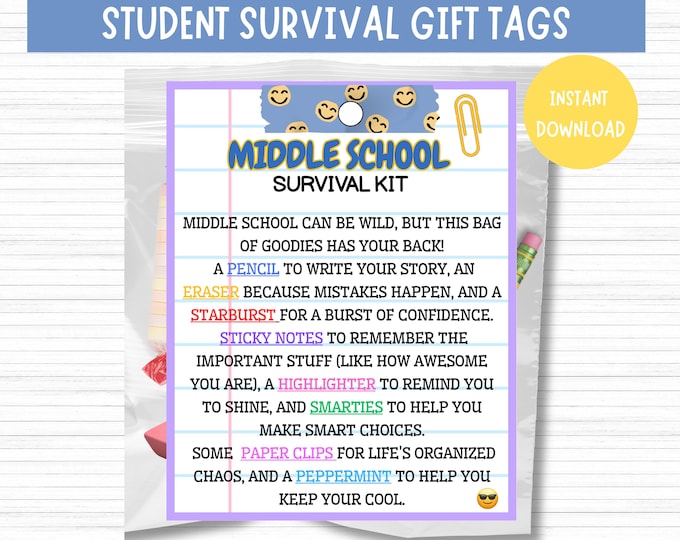 Editable Middle School Student Survival Kit Printable Class of 2028 ...