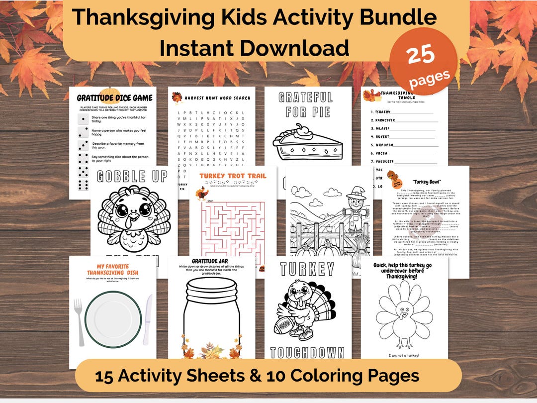 Thanksgiving Kids Activity Sheet Bundle, Thanksgiving Games, Kids ...