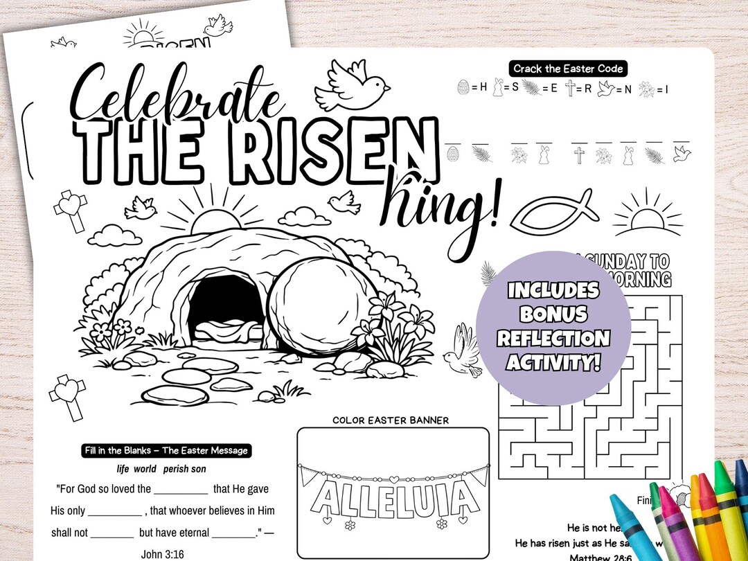 Easter Coloring Activity Placemats, He is Risen Printable, Holy Week ...