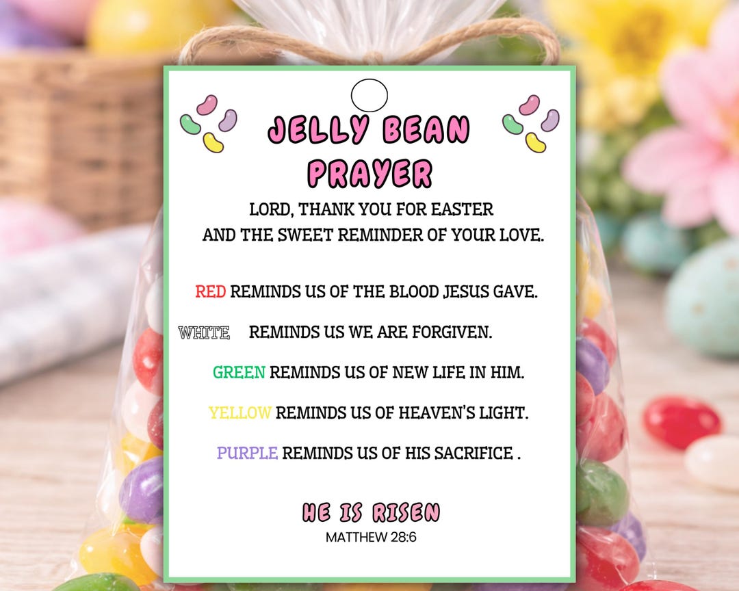 Easter Jelly Bean Prayer Tags Printable, Easter Religious, He is Risen ...