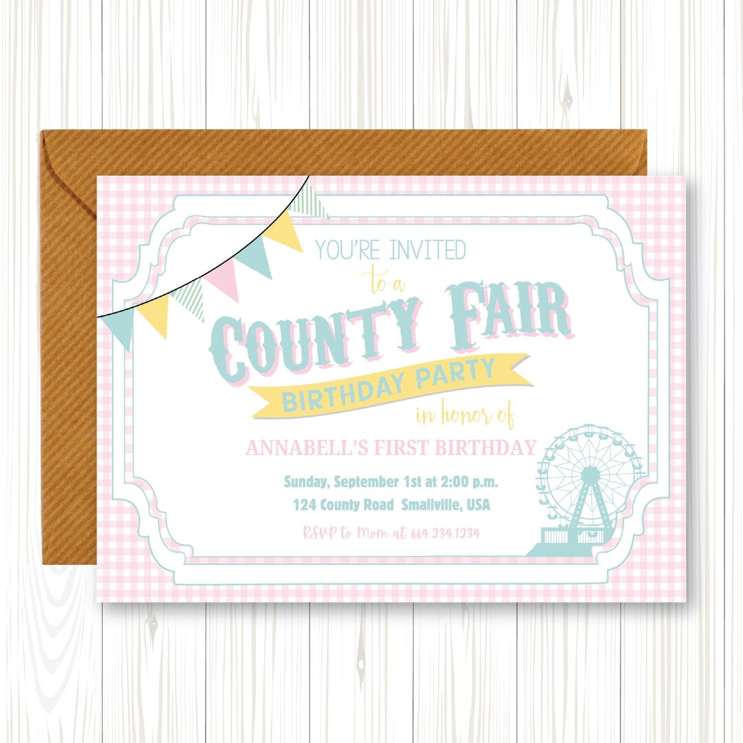 County Fair Birthday Invitation Template Ferris Wheel PASTEL PINK - Etsy