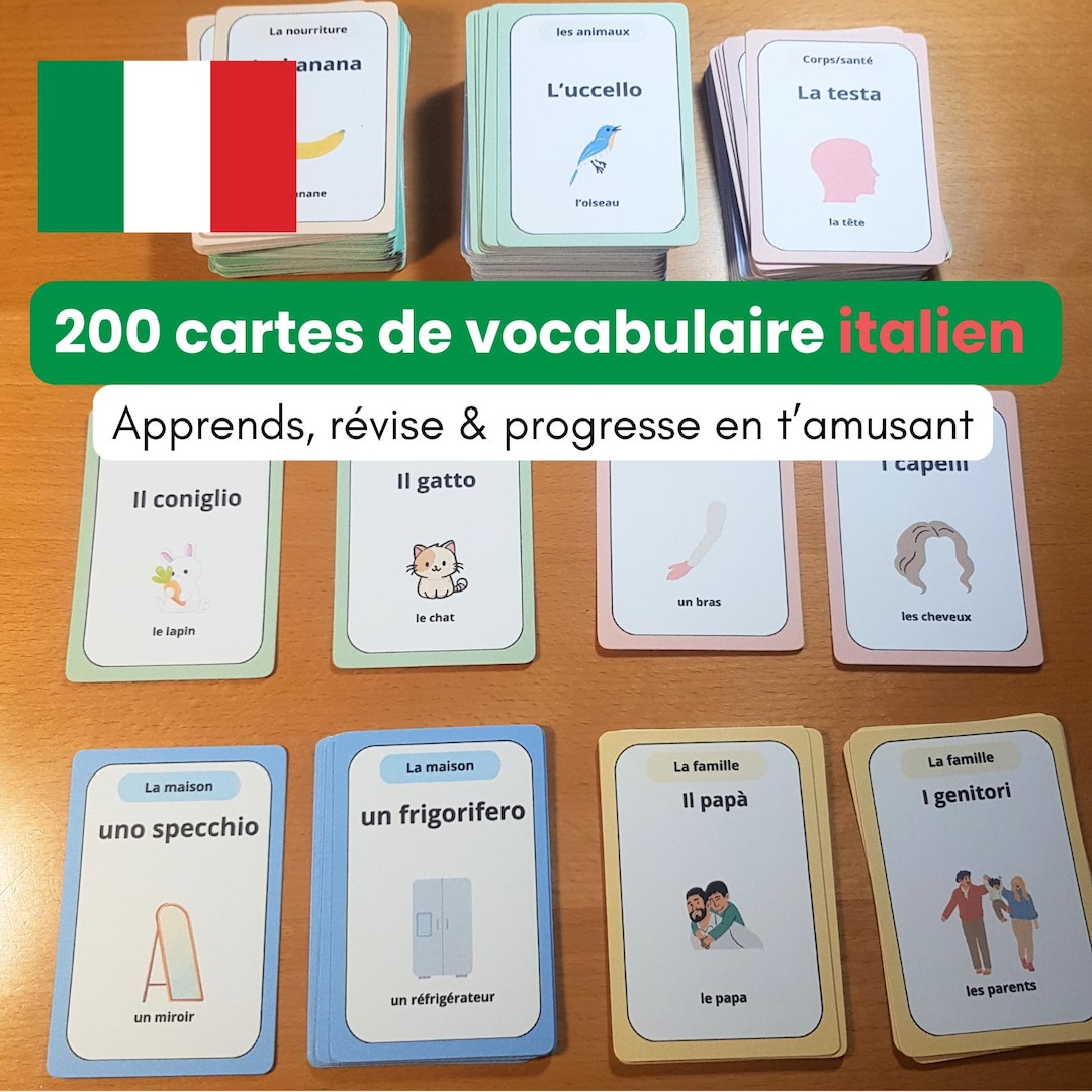 200 Italian Vocabulary Flashcards – Learn Italian Easily! - Etsy