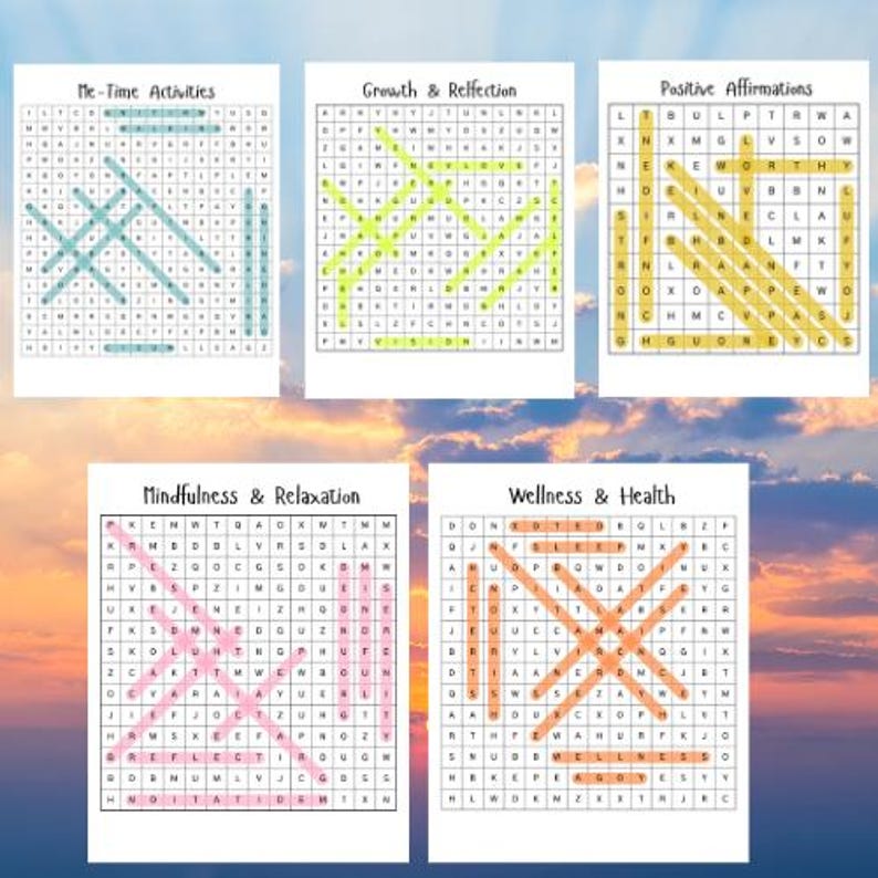 Mindfulness & Wellness Word Search Bundle - Self-care, Positive ...