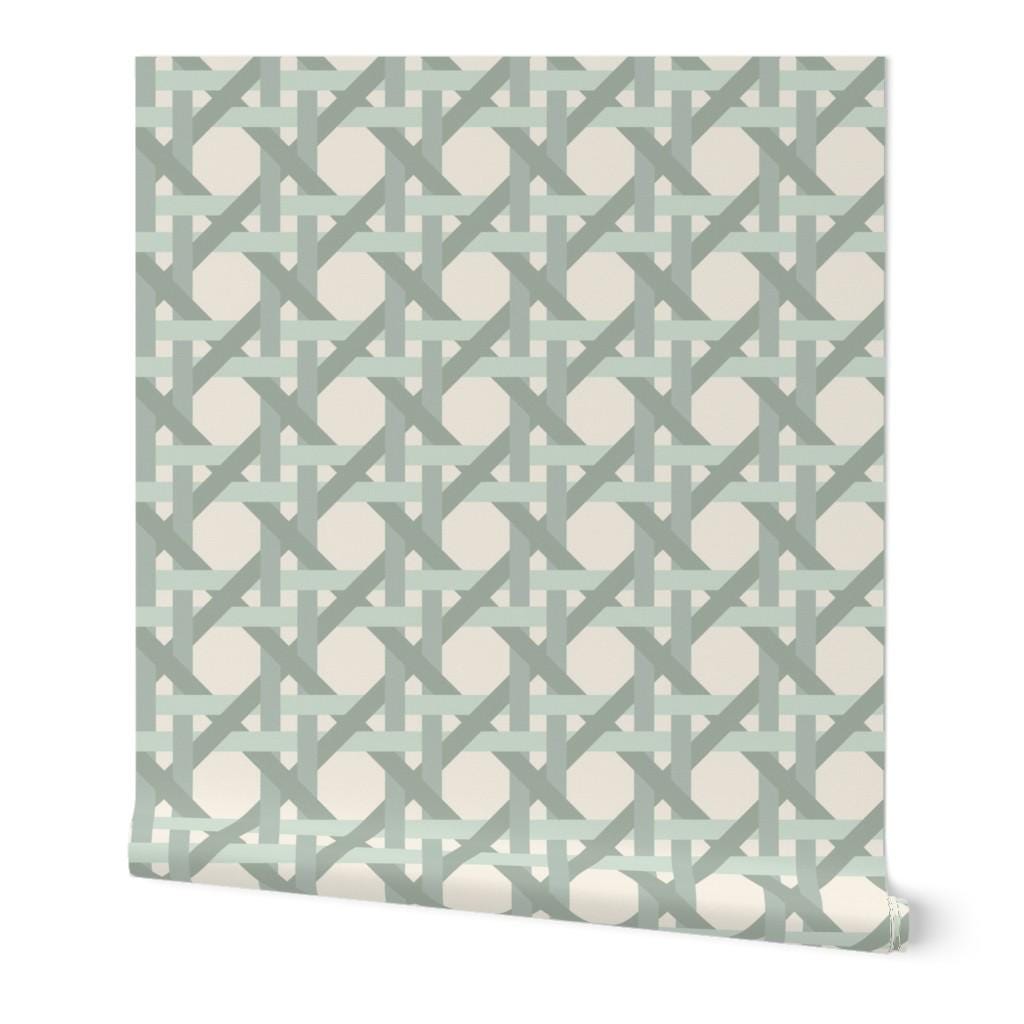 Cane Weave Pattern Geometric Wallpaper, Coastal Blue Green on Cream ...