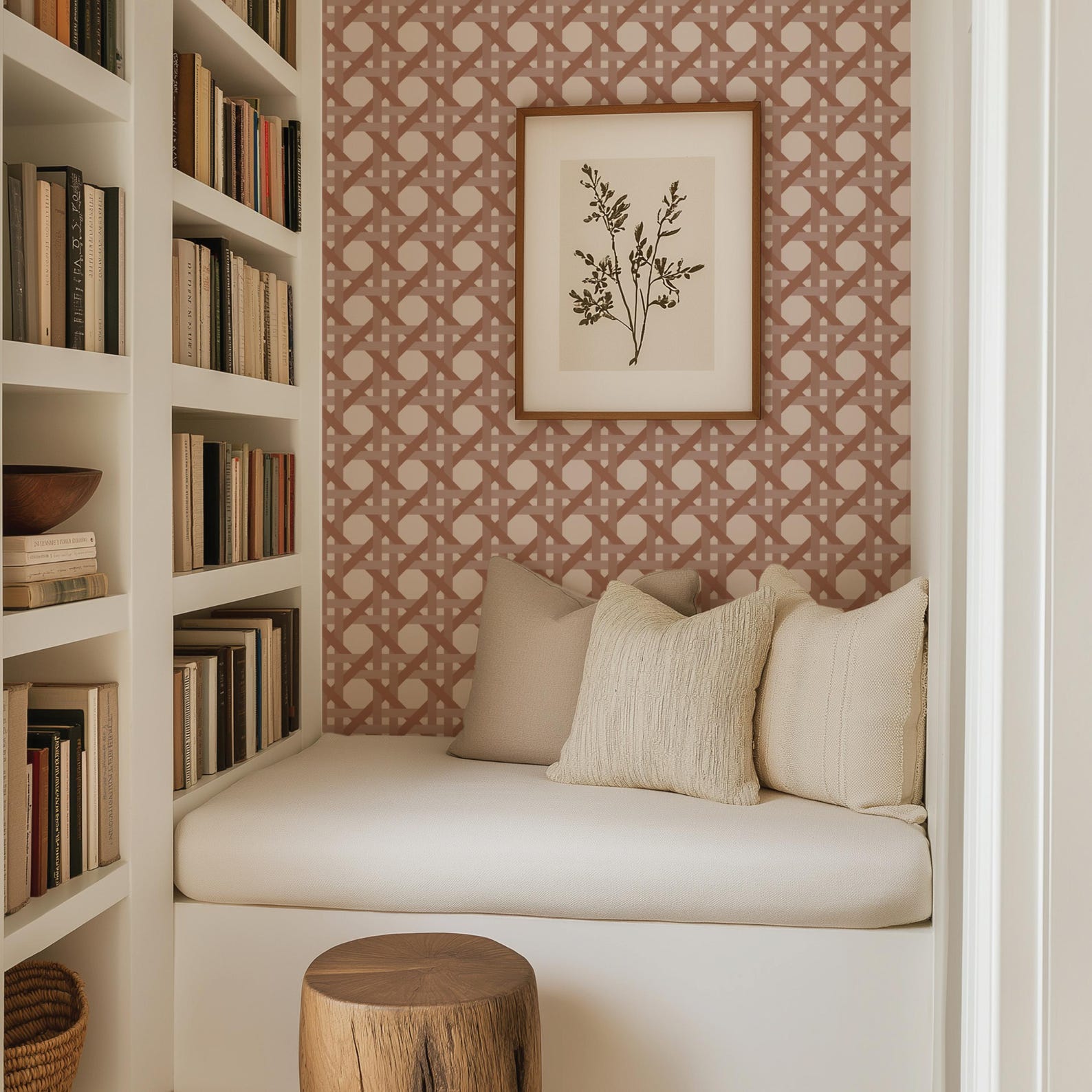 Cane Weave Pattern Geometric Wallpaper, Mocha Mousse (light), Pantone ...