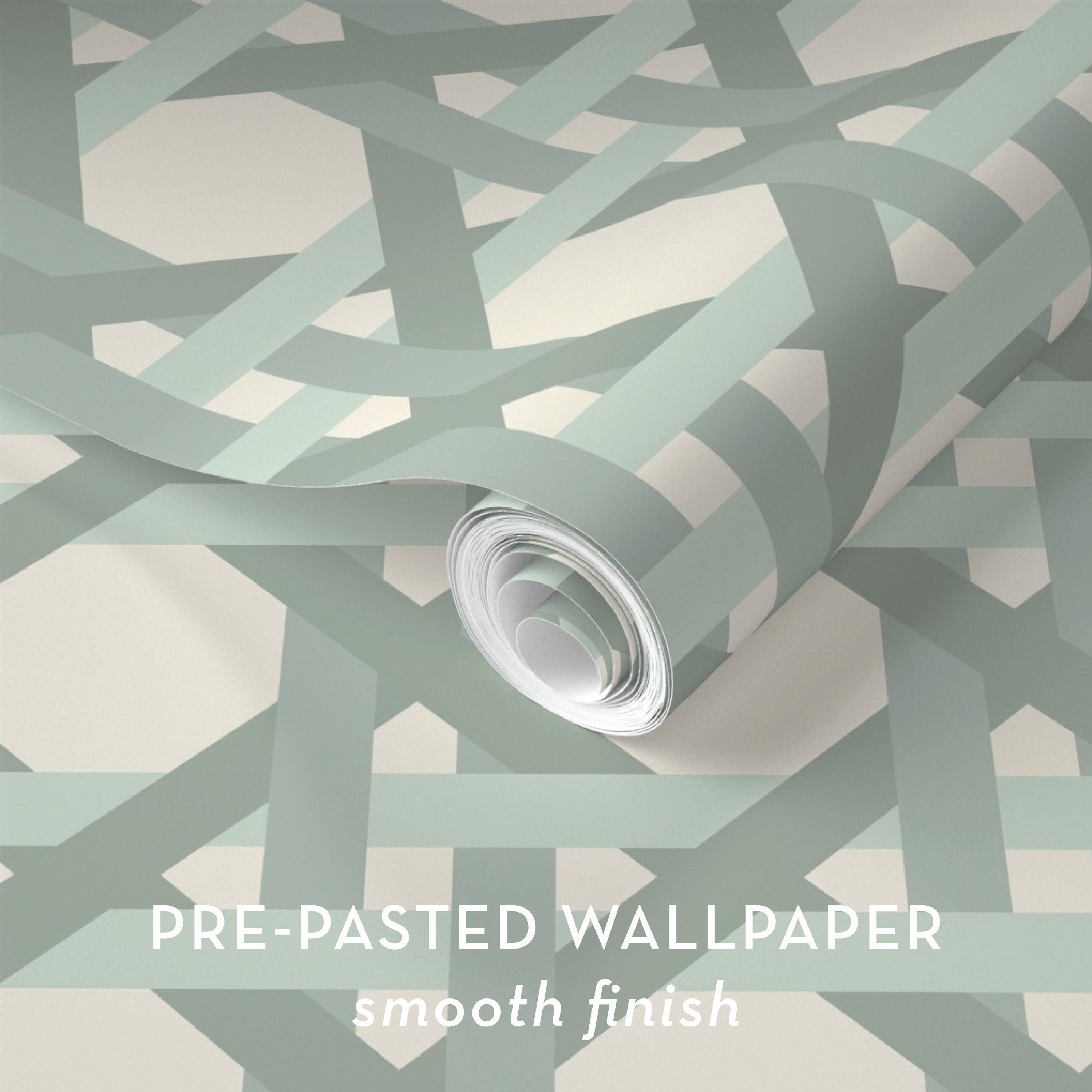 Cane Weave Pattern Geometric Wallpaper, Coastal Blue Green on Cream ...