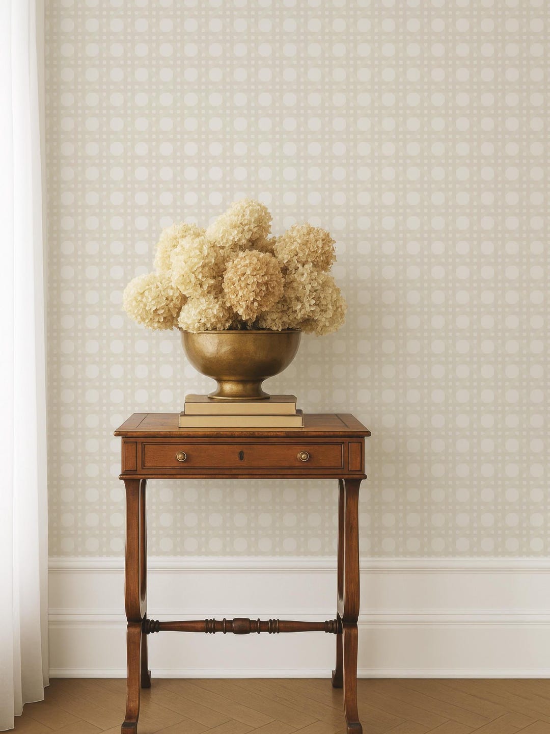Cane Weave Pattern Geometric Wallpaper, Coastal Sandy Beige on Cream ...