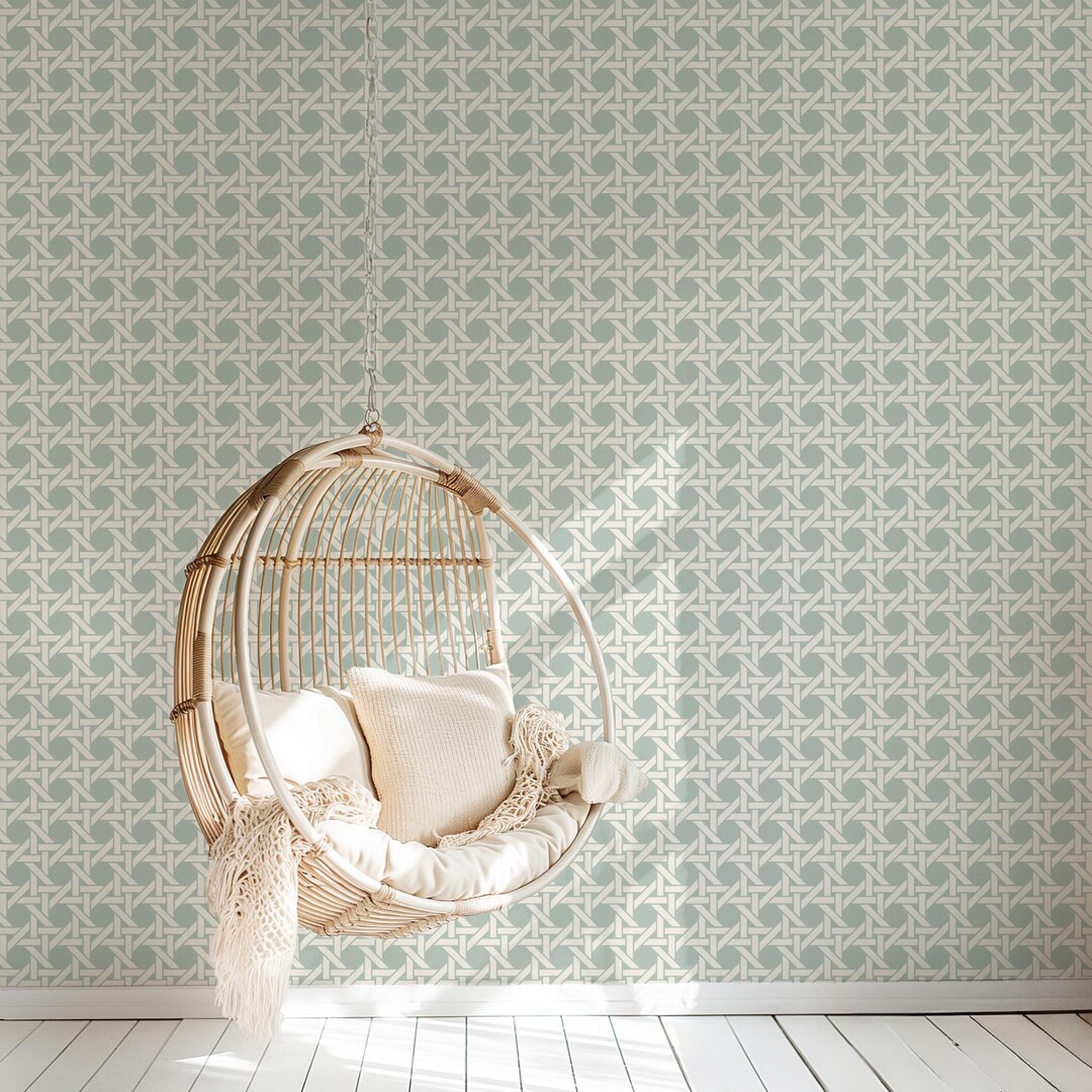 Preppy Cane Basket Weave Pattern Geometric Wallpaper, Large Scale ...