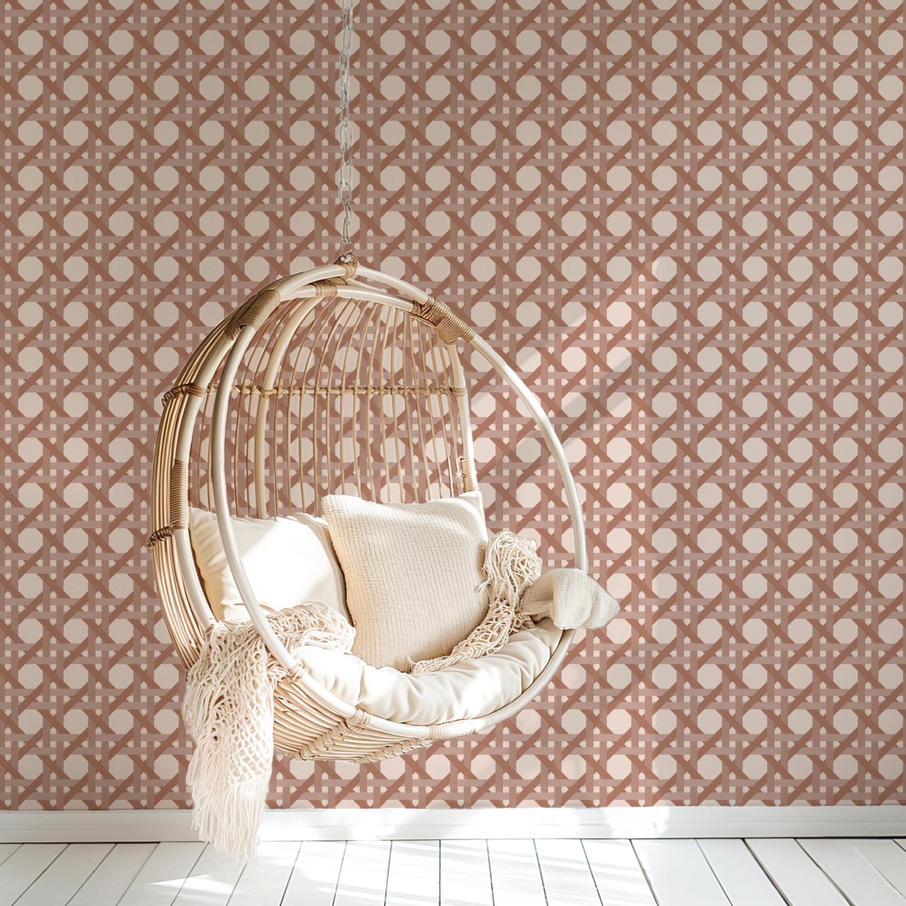 Cane Weave Pattern Geometric Wallpaper, Mocha Mousse (light), Pantone ...