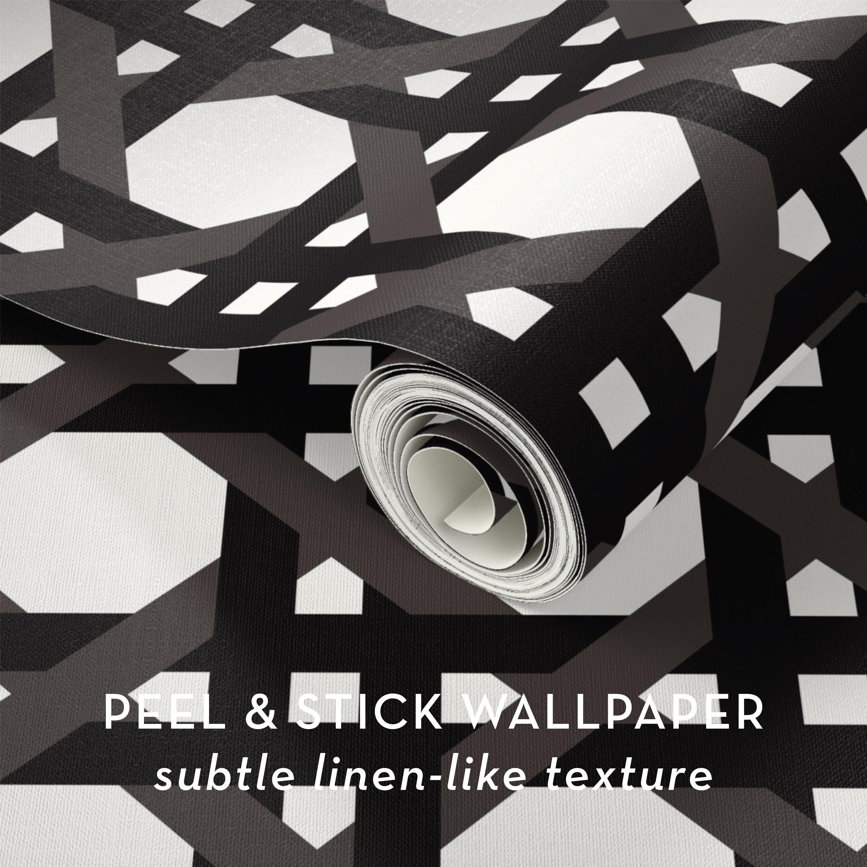 Cane Weave Pattern Geometric Wallpaper, Black, Charcoal Gray, Cream ...