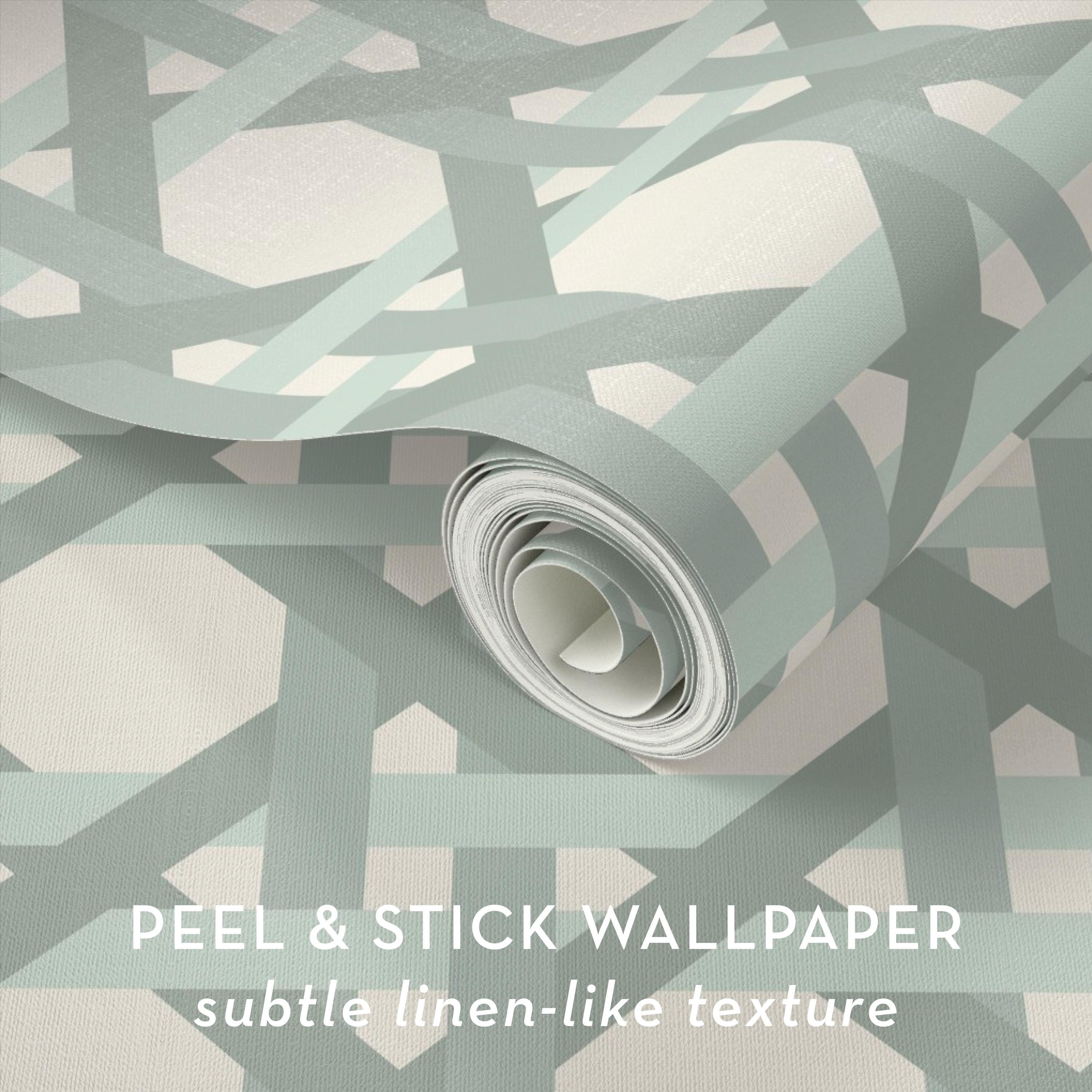 Cane Weave Pattern Geometric Wallpaper, Coastal Blue Green on Cream ...