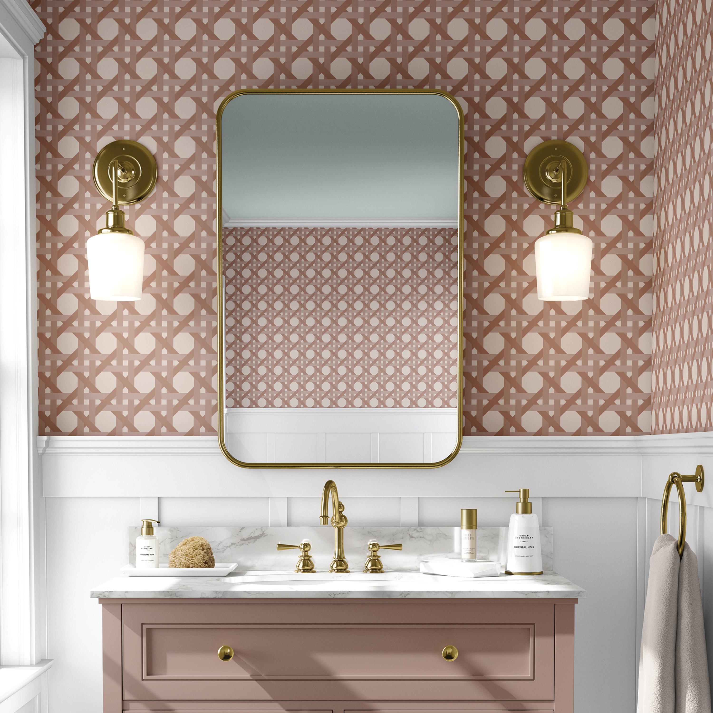 Cane Weave Pattern Geometric Wallpaper, Mocha Mousse (light), Pantone ...