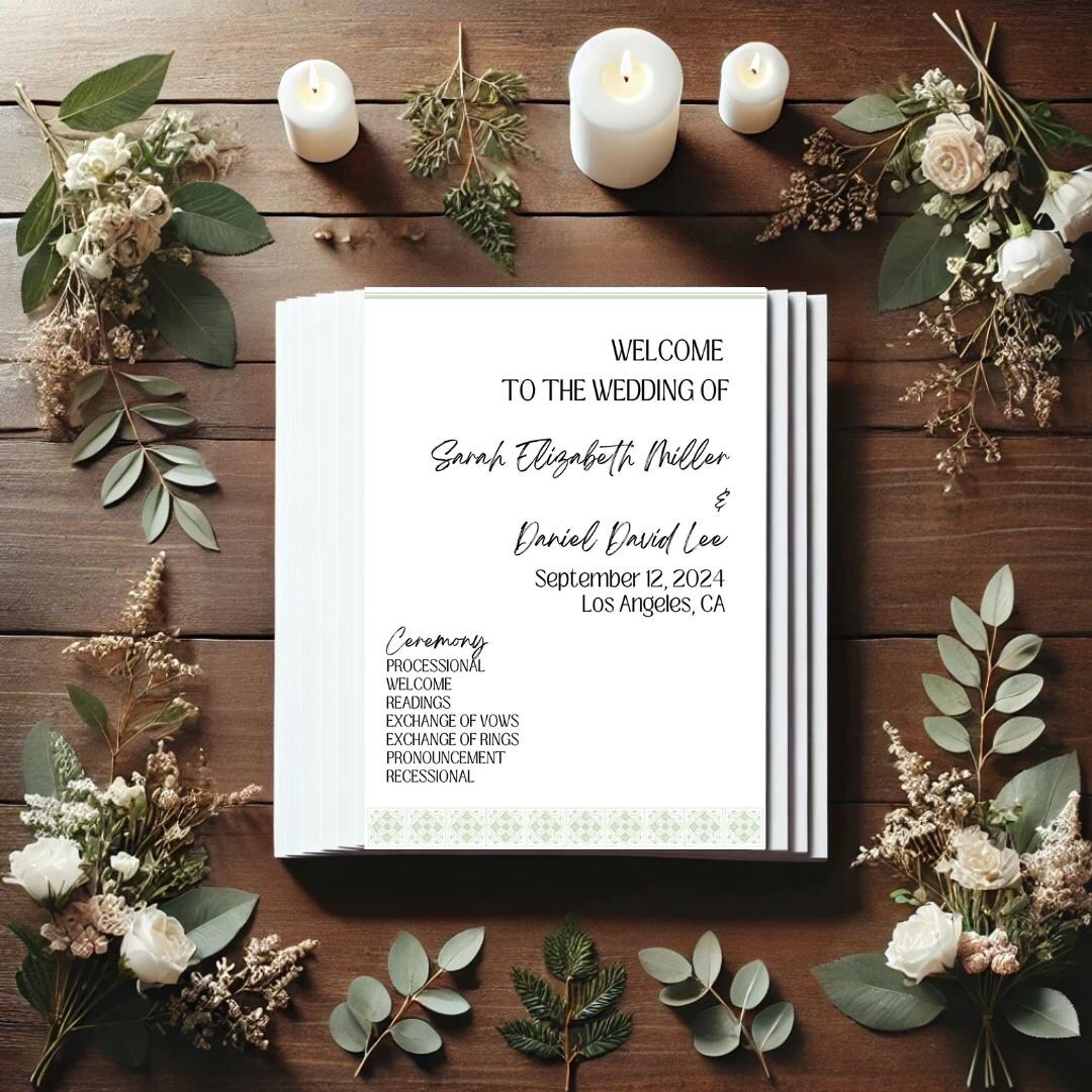 Editable 5x7" Wedding Program Template | Printable Digital Download | Modern Minimalist Wedding ...
