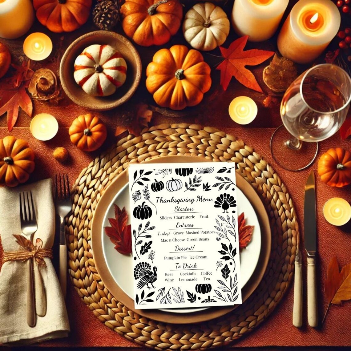 Editable Thanksgiving Menu Template Printable Holiday Menu Design ...