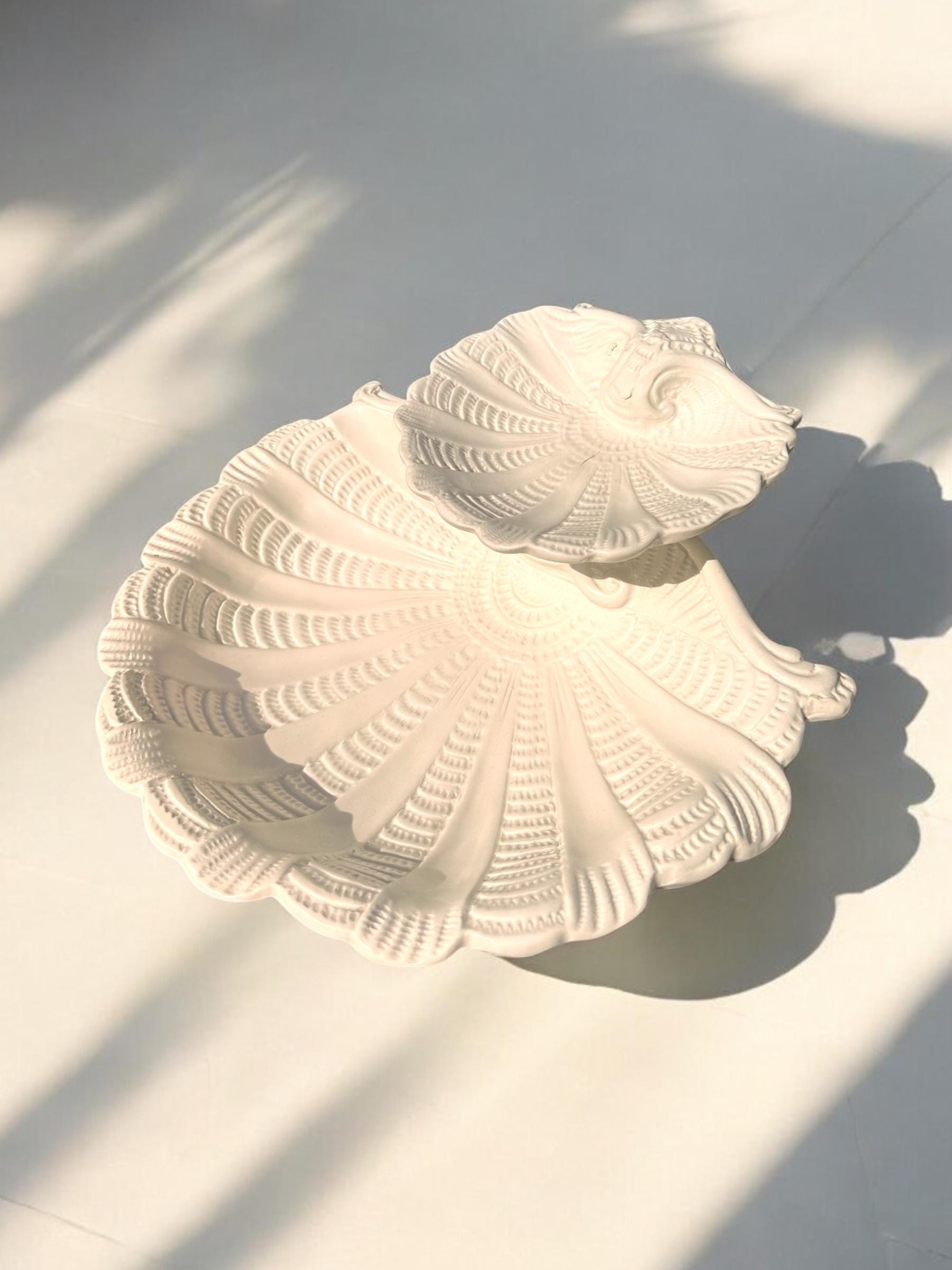 2 Tier Vintage Clam Shell Bowl Chips & Dip 2 Levels Tapas Serving Tray ...