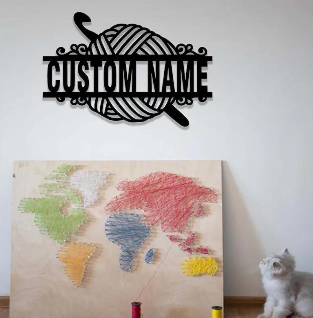 Custom Crochet Metal Sign,personalized Knitting Name Sign,ball Heart ...