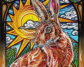 Animal Art Print Hare on William Morris Inspired Background - Etsy