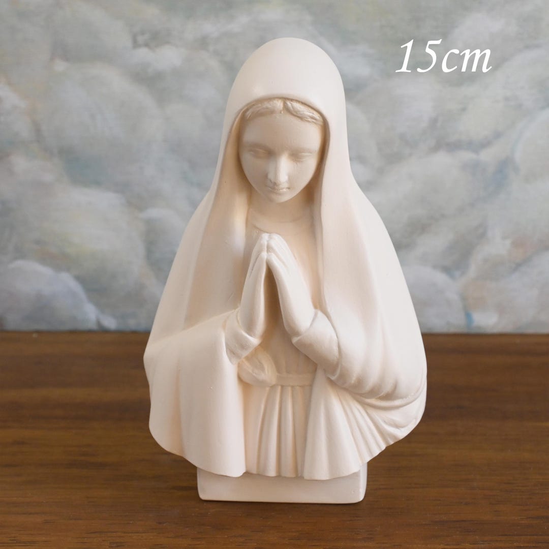Virgin Mary Half-length Statue [15cm] - Made of Plaster, Ivory-colored ...