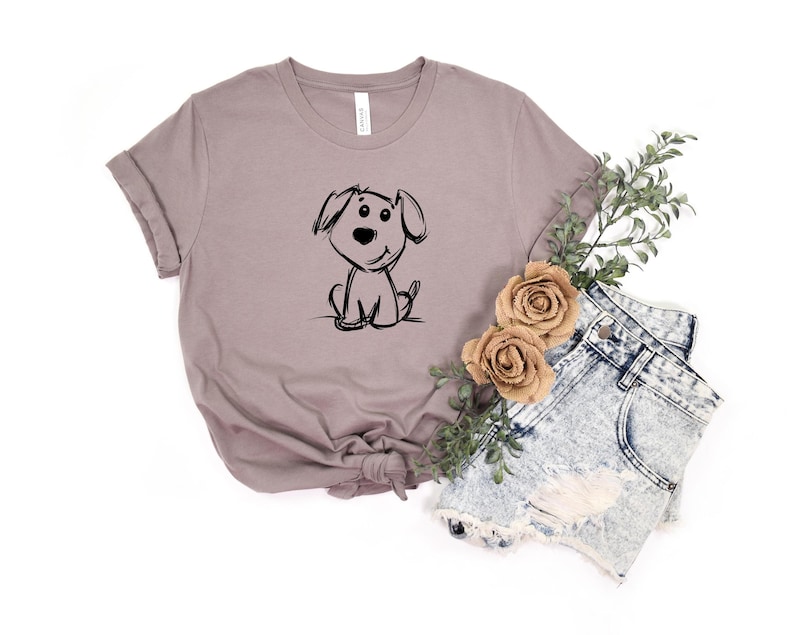 Cute Dog Doodle Unisex T-shirt Adorable Whimsical Graphic Tee Fun and ...