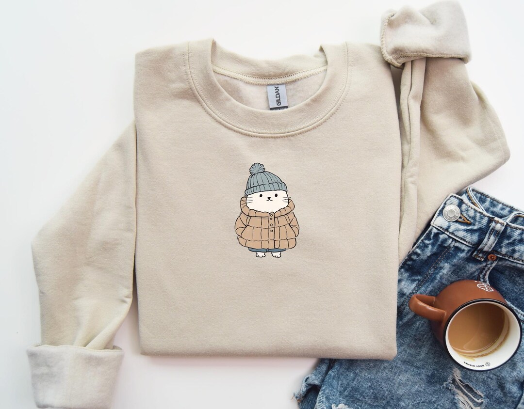 Cat Puffer Jacket Sweatshirt Cute Cat Winter Shirt Pet Lover Graphic ...