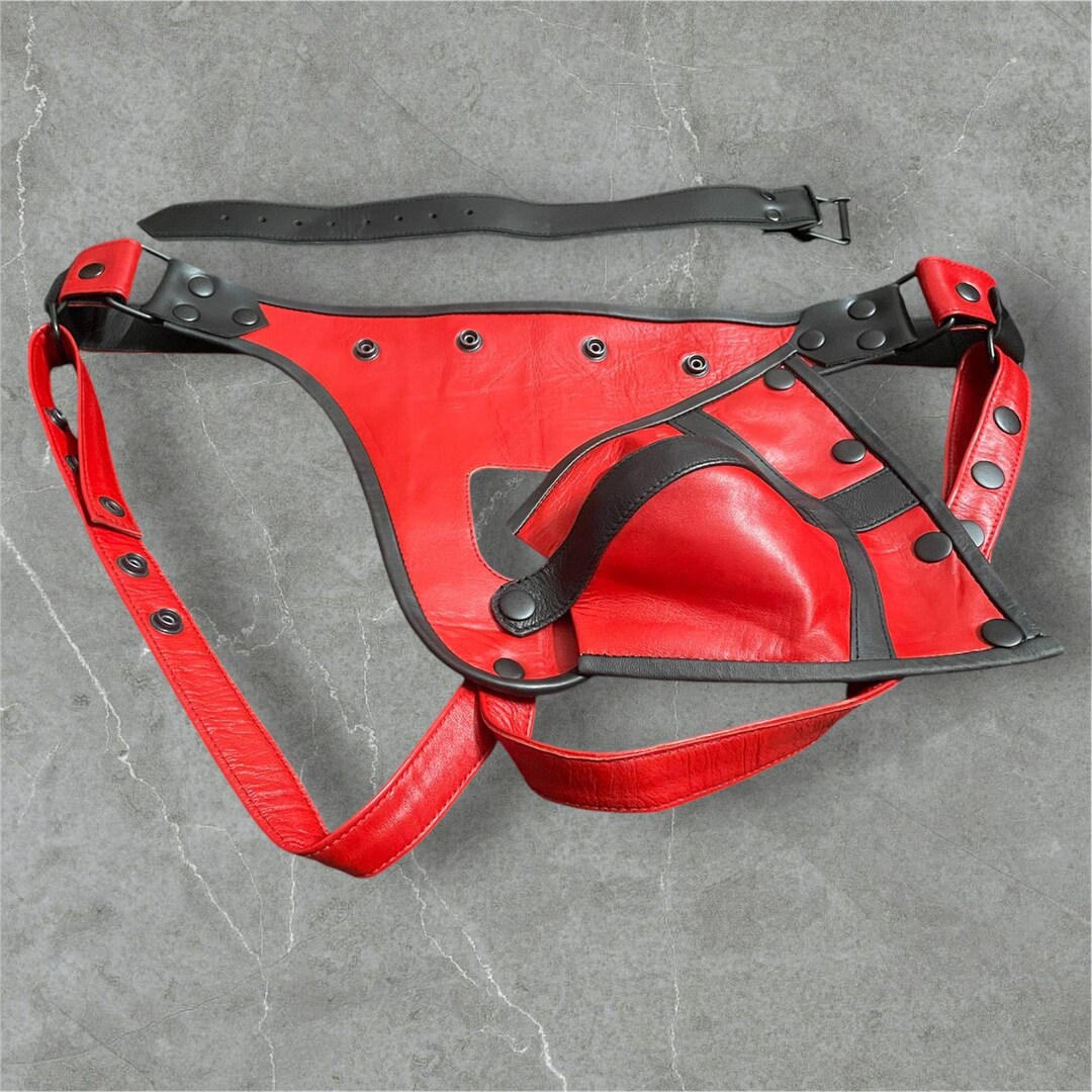 Hand Made With Cowhide RED WITH BLACK Leather Men Jock Straps Inside O ...