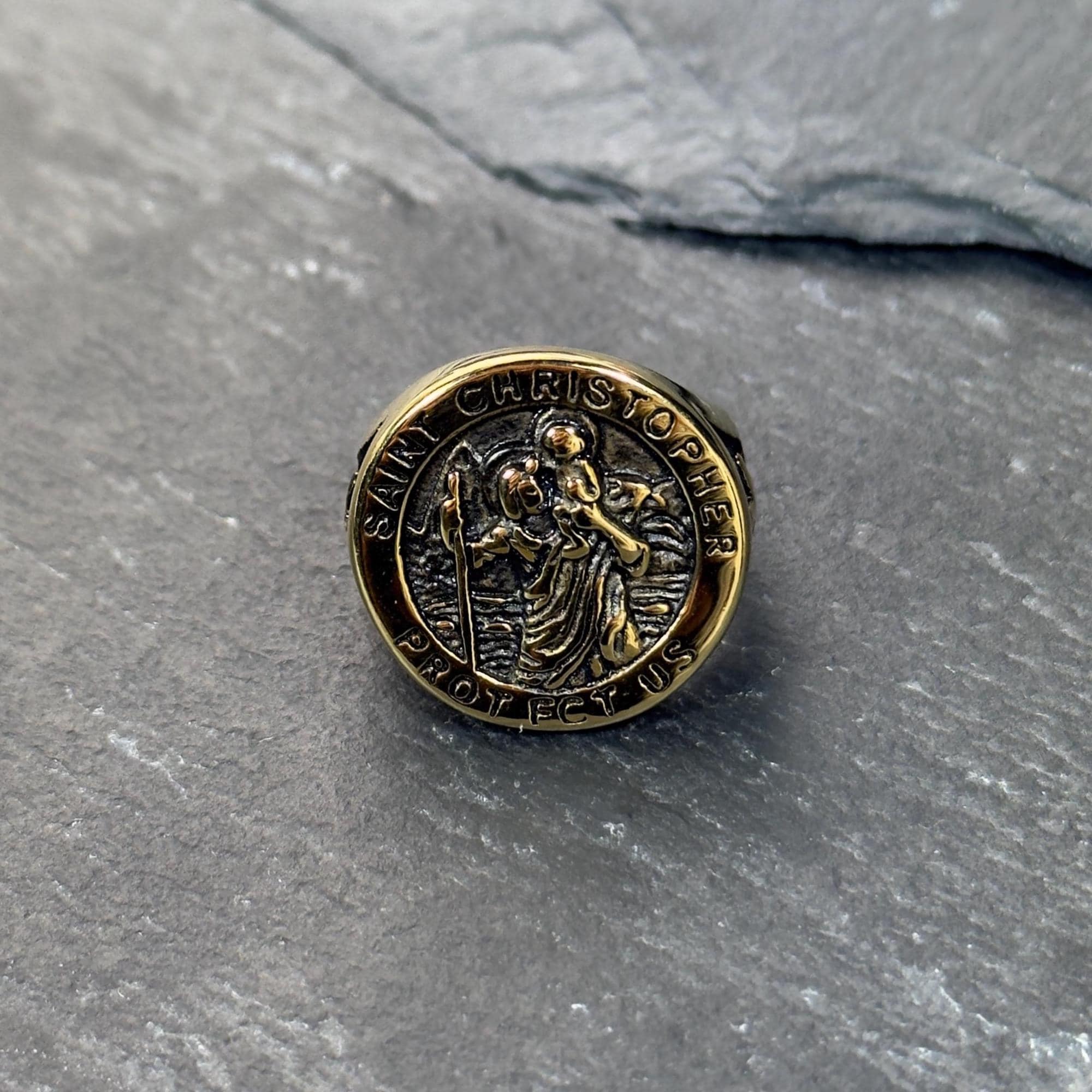 Mens Ring Silver, Stainless Steel Saint St Christopher Round Signet ...