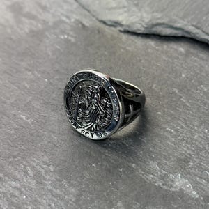 Mens Ring Silver, Stainless Steel Saint St Christopher Round Signet ...