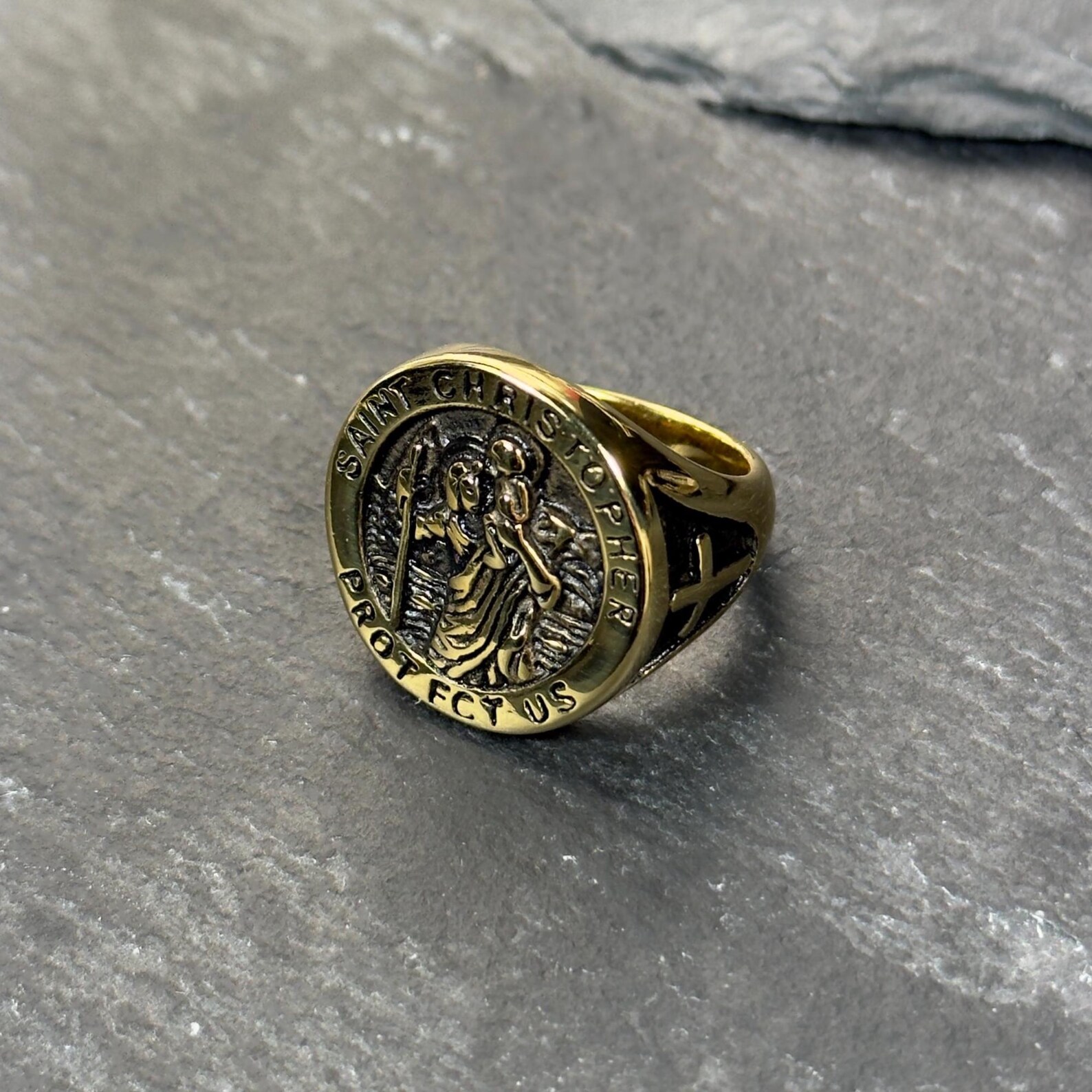 Mens Ring Silver, Stainless Steel Saint St Christopher Round Signet ...