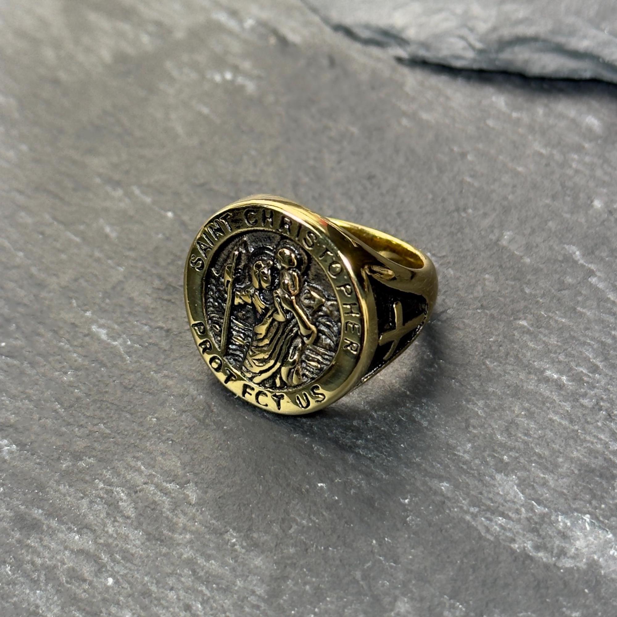 Mens Ring Silver, Stainless Steel Saint St Christopher Round Signet ...