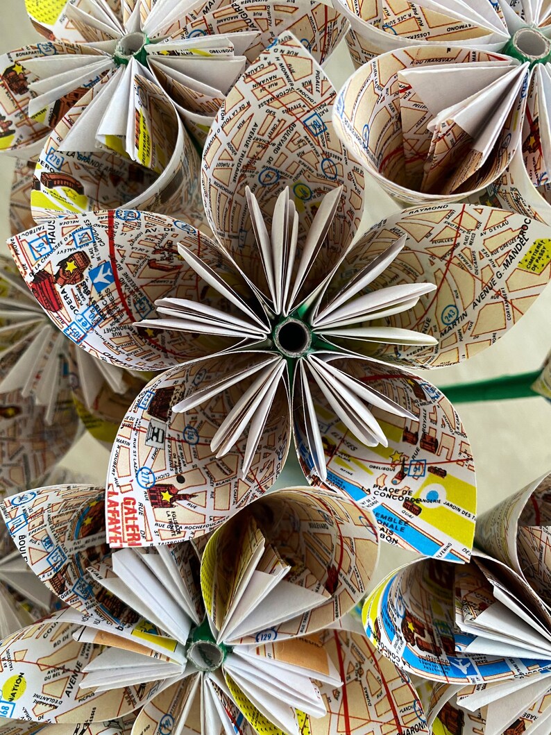 Paris France Street Map Paper Flowers Flower Bouquet 10 Small - Etsy