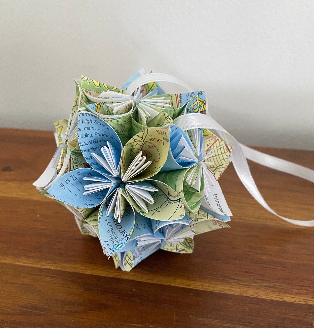 Oahu Honolulu Hawaii Map Small Paper Flower Pomander Ornament First ...
