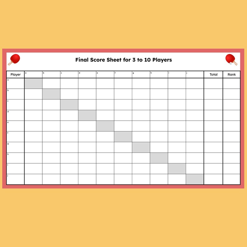 Paper Forms for Table Tennis Singles Tournament Round Robin Planner ...