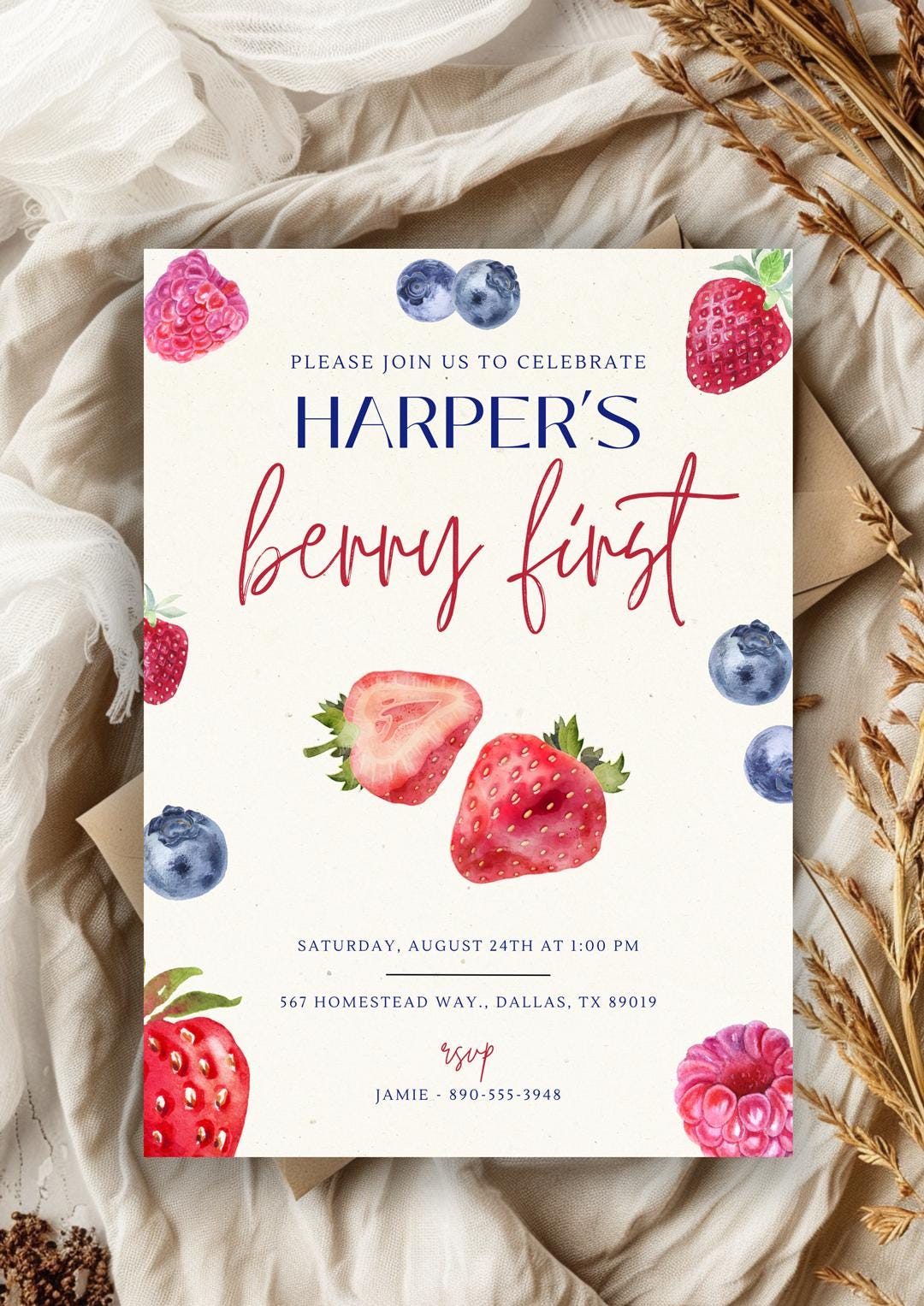 Berry 1st Birthday Editable Invitation Berry 1st Birthday Digital ...