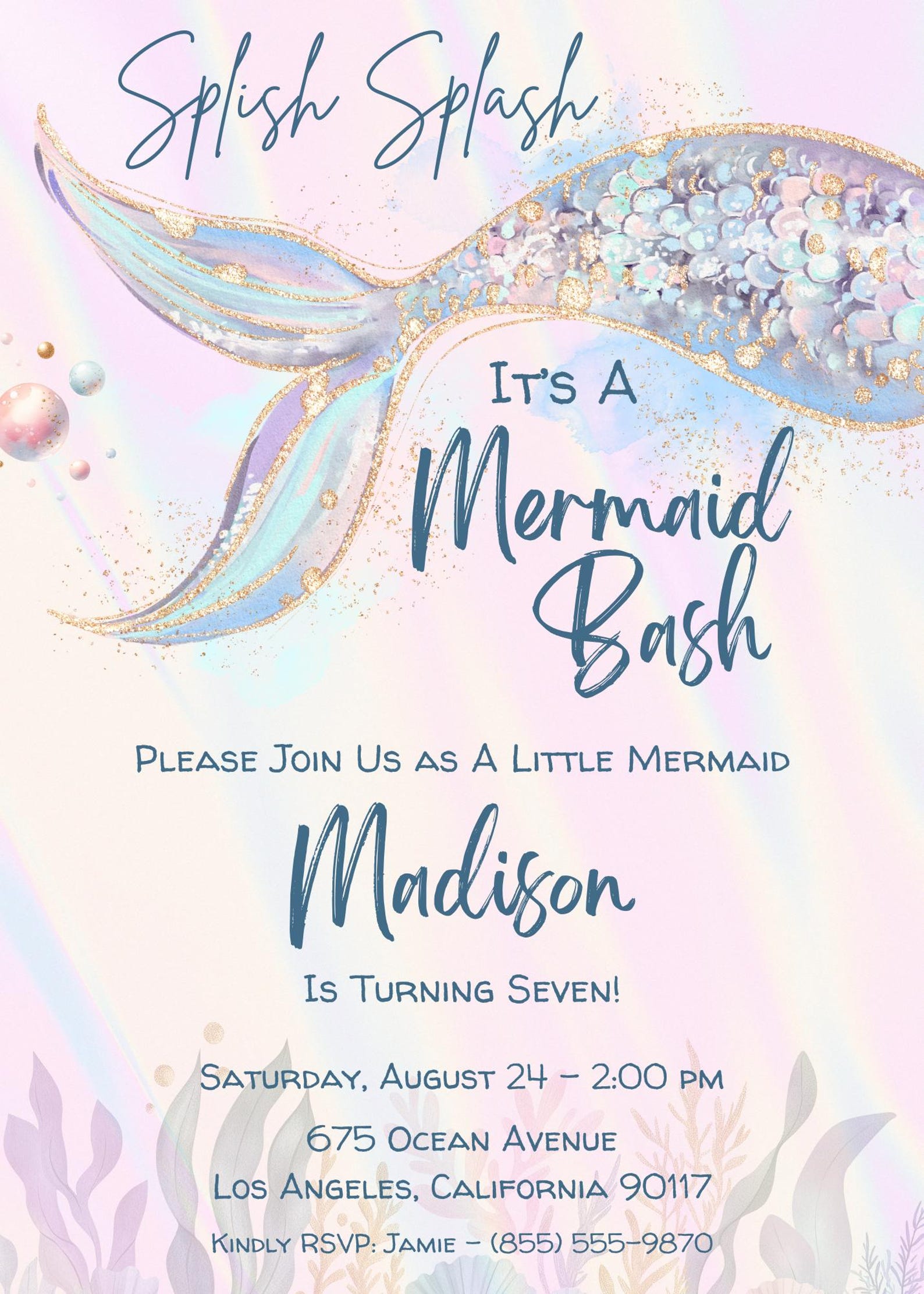 Editable Mermaid Birthday Invitation: Sparkle Under the Sea (digital ...