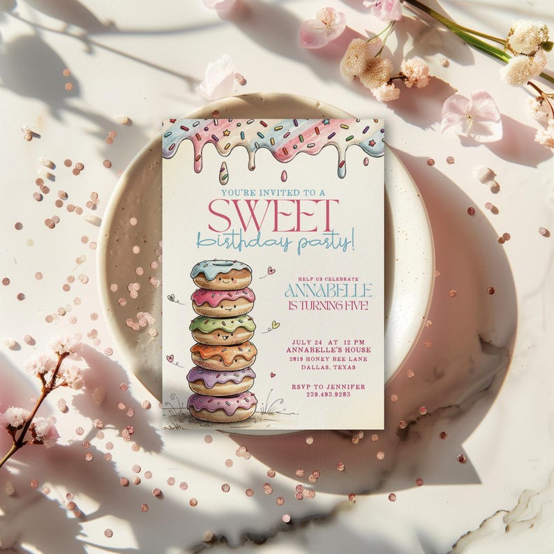 Editable Donut Birthday Invitation Template | Digital Download | Donut ...
