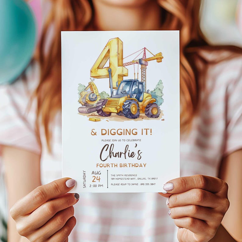 Construction Birthday Invitation, Editable Construction Invitation ...