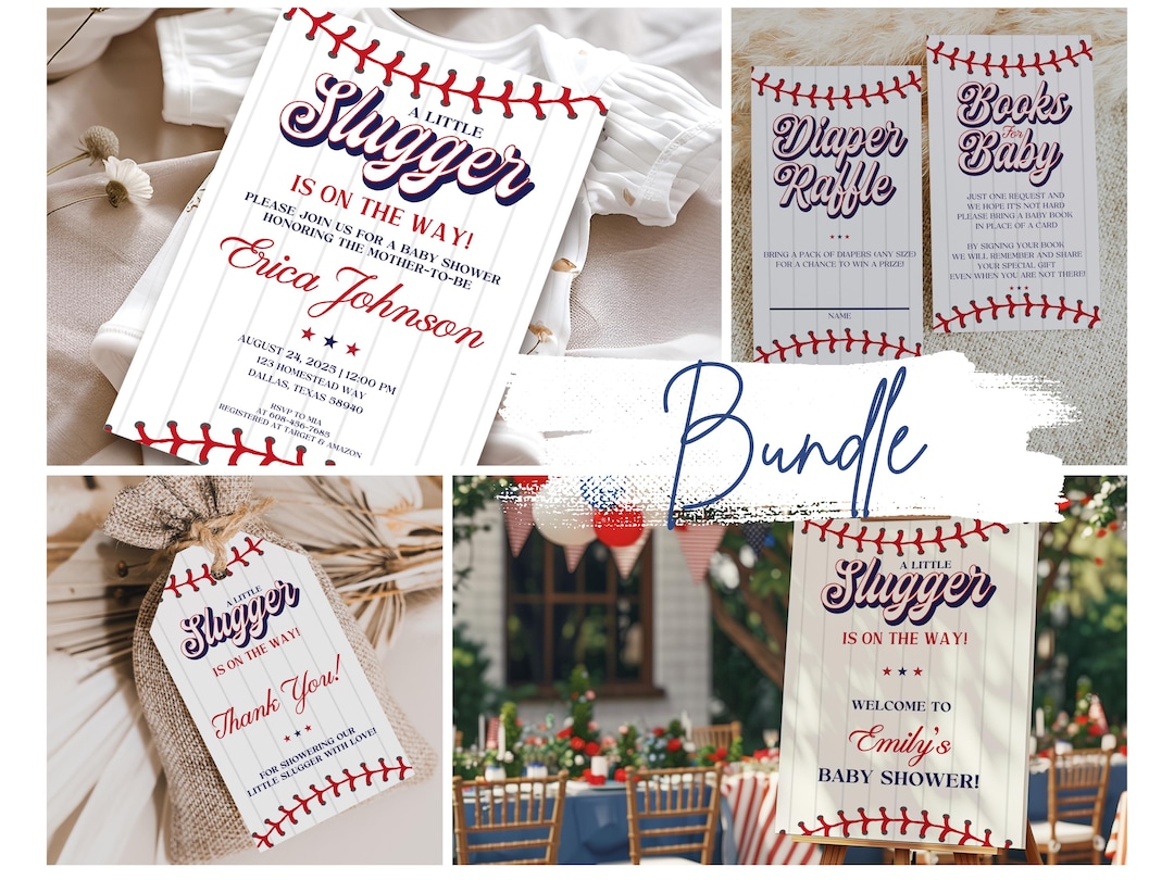 Baseball Baby Shower Bundle | A Little Slugger is on the Way | Little ...
