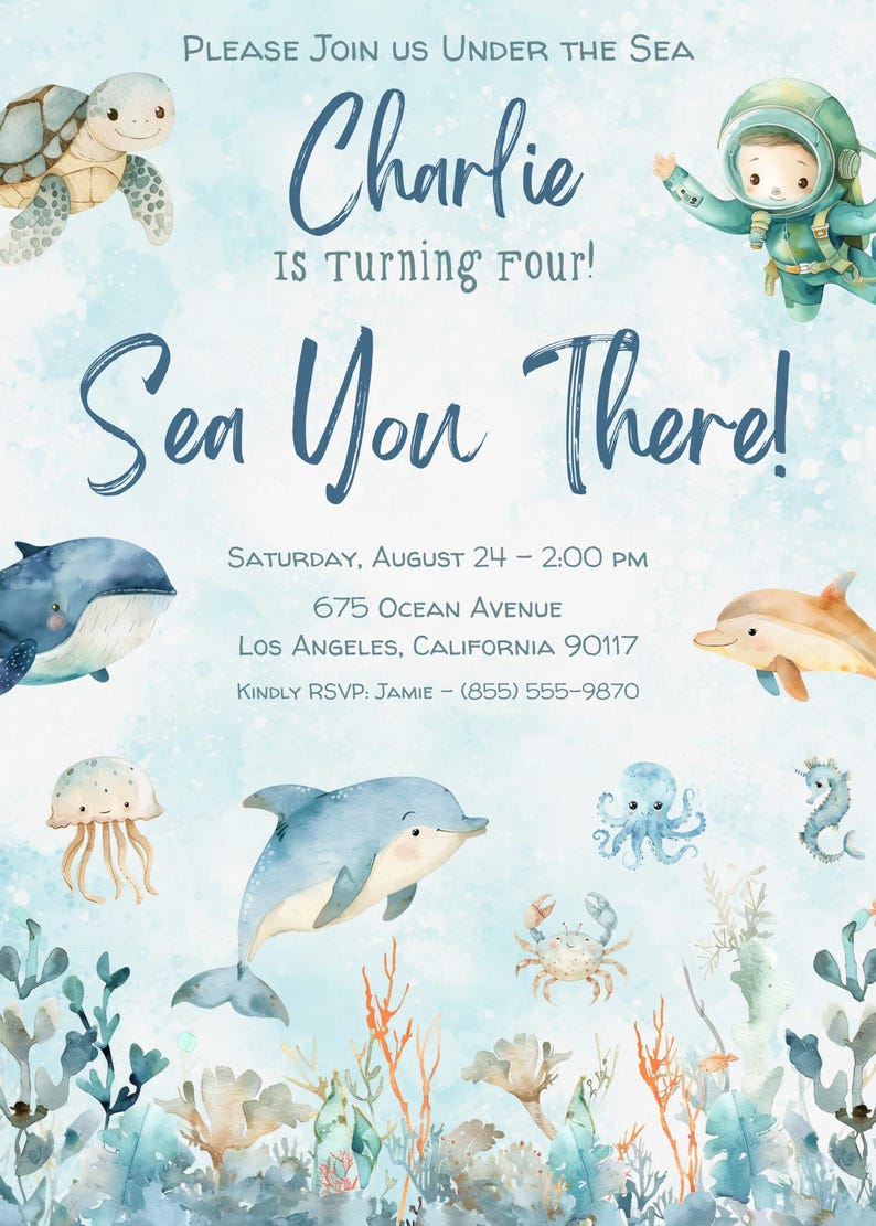 Under the Sea Birthday Invitation Editable Sea Birthday Invite Boy ...