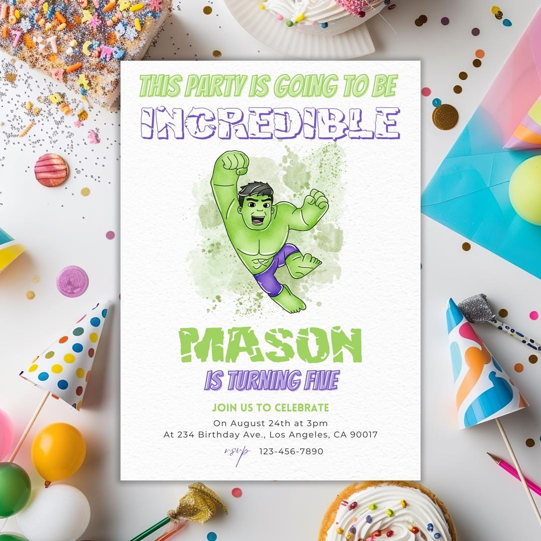 Incredible Hulk Editable Birthday Invitation Printable Boy Birthday ...